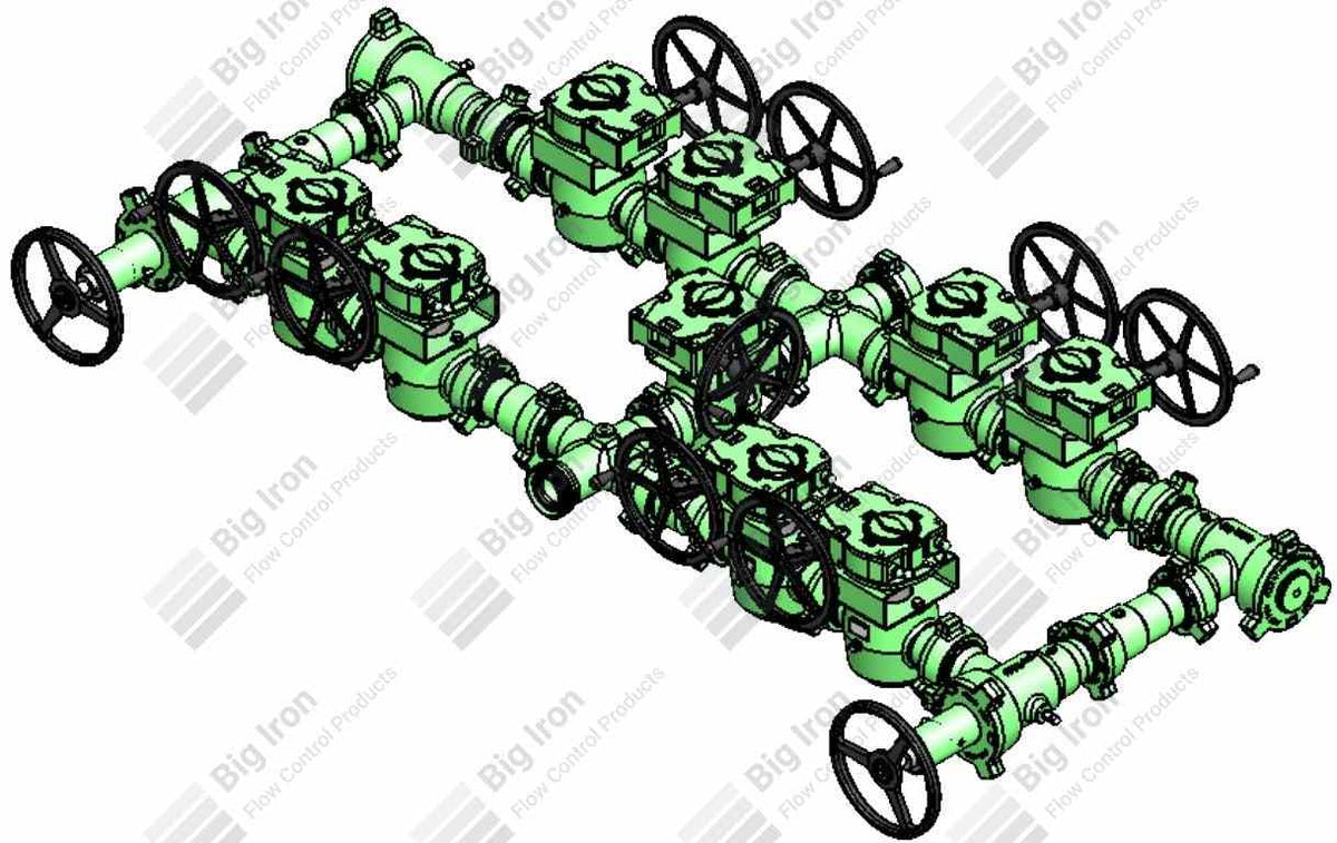 Choke Manifold, 3” 1502, 9x Gear Op Plug Valve, 2x Adj, 2x Pos, 10000 ...